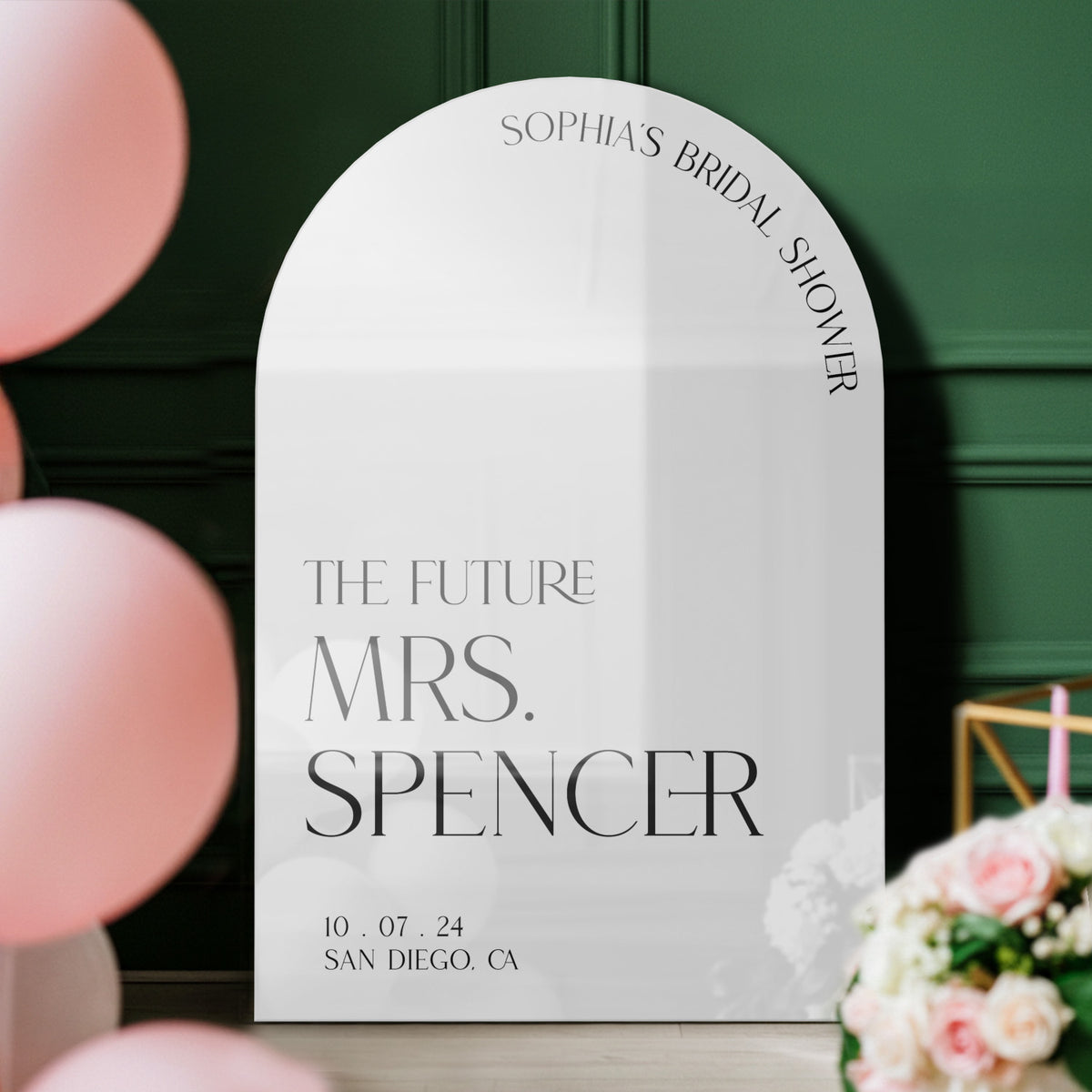 White Bridal Shower Sign, The Future Mrs Sign, Arched Bridal Shower We ...