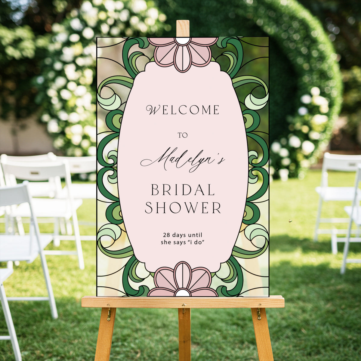 Pink Floral Bridal Shower Welcome Sign, Vine Greenery Bridal Shower We ...