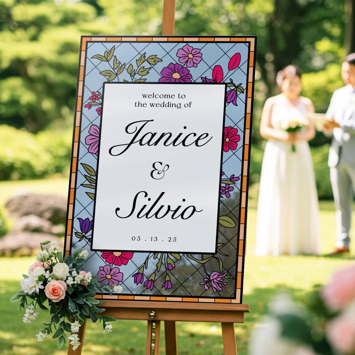 Stained Glass Wedding Welcome Sign, Stain Glass Floral Wedding Sign ...