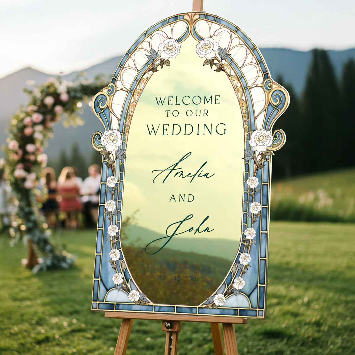 Roses Mirror Wedding Welcome Sign · Stained Glass | SpeedyOrders
