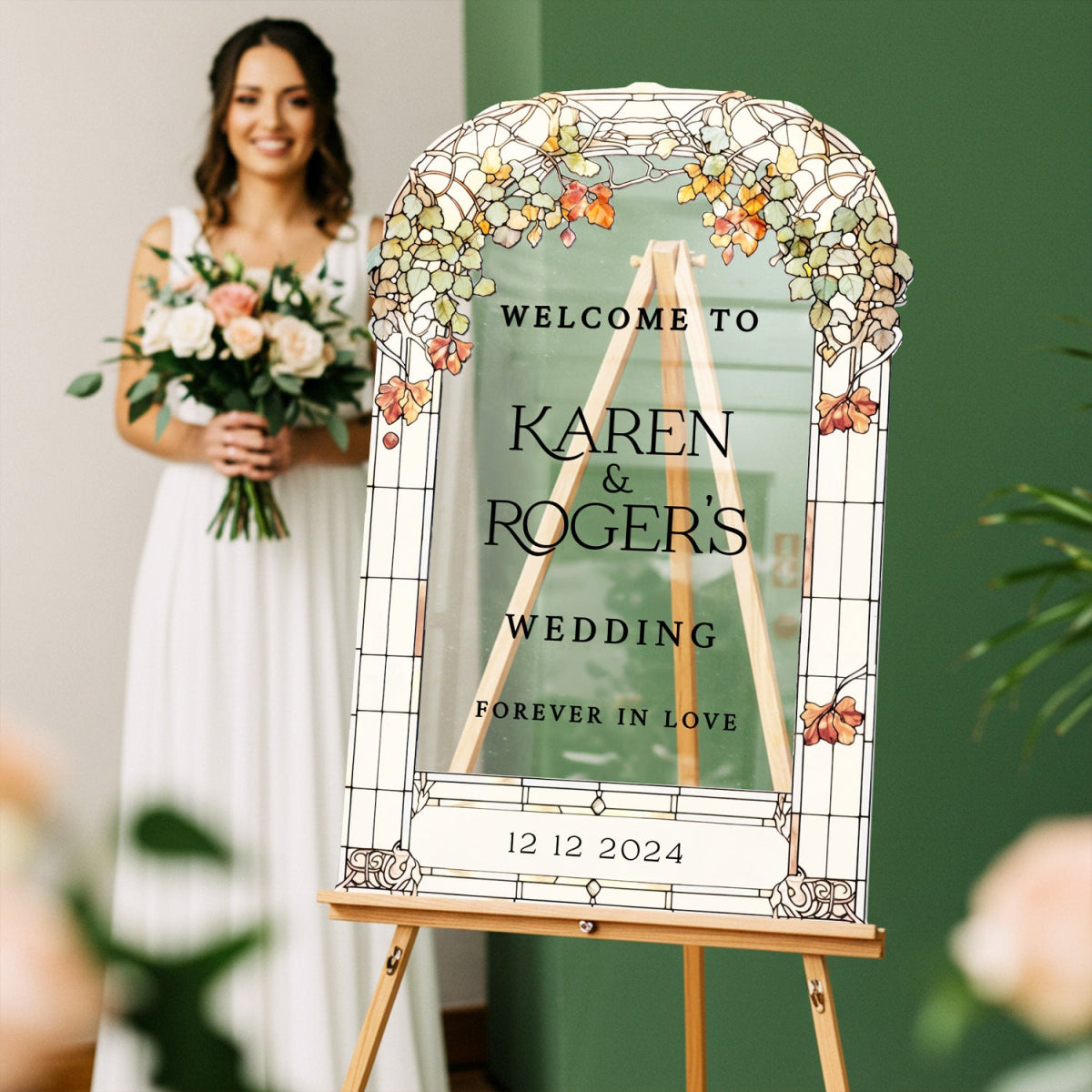 Forever In Love Wedding Welcome Sign, Stained Glass Floral Wedding Sig ...