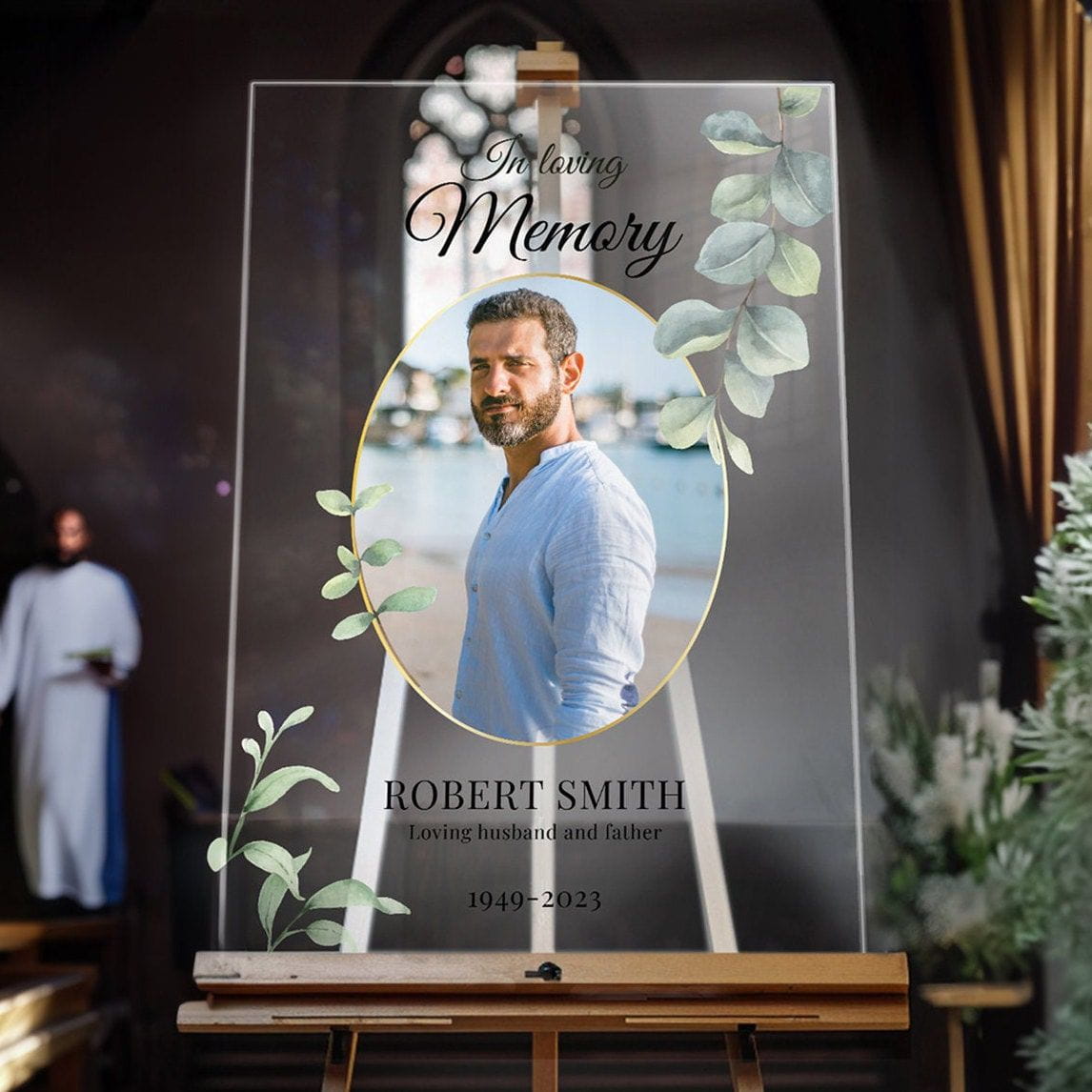 Customizable USA Greenery In Loving Memory Funeral Sign | SpeedyOrders.com