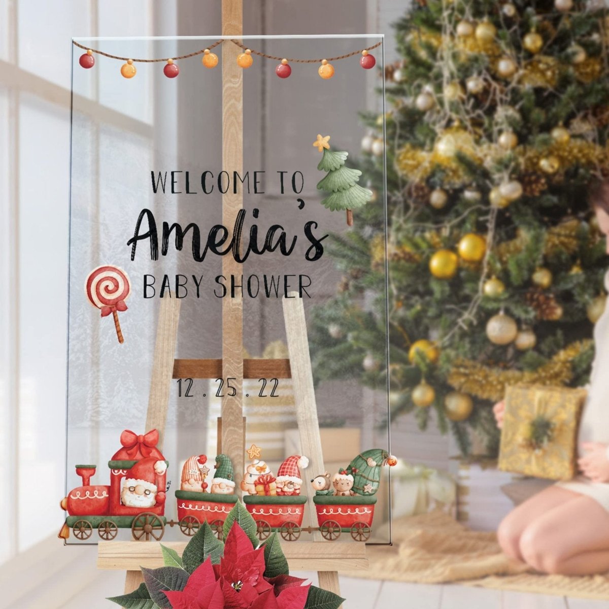Here Comes Santa Claus Christmas Baby Shower Welcome Sign, Customized ...