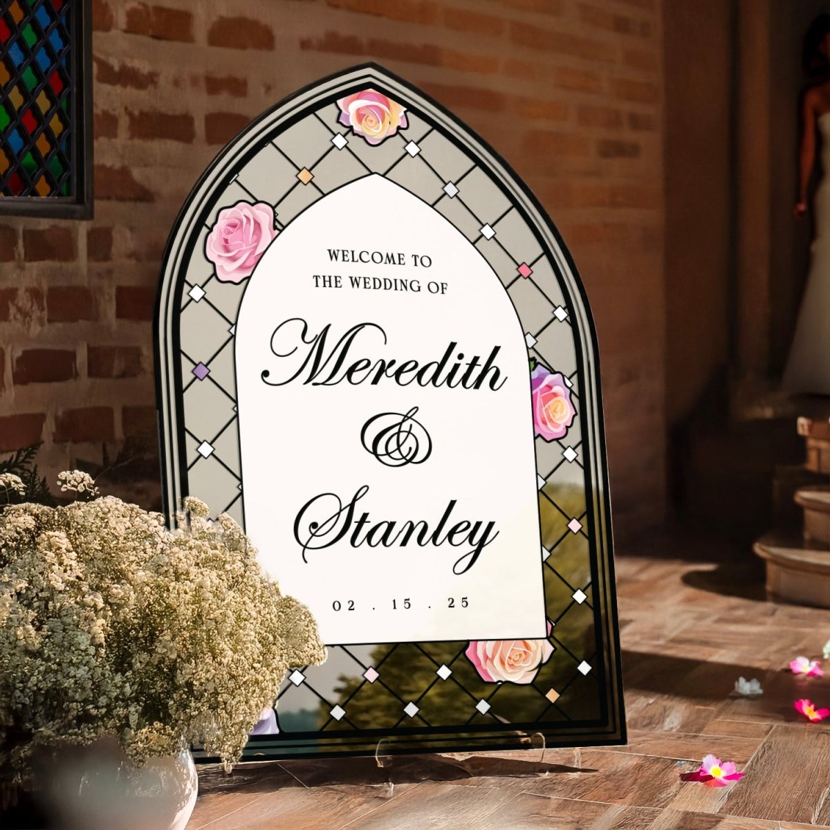 Pink Roses Stained Glass Wedding Sign, Wedding Welcome Sign – SpeedyOrders