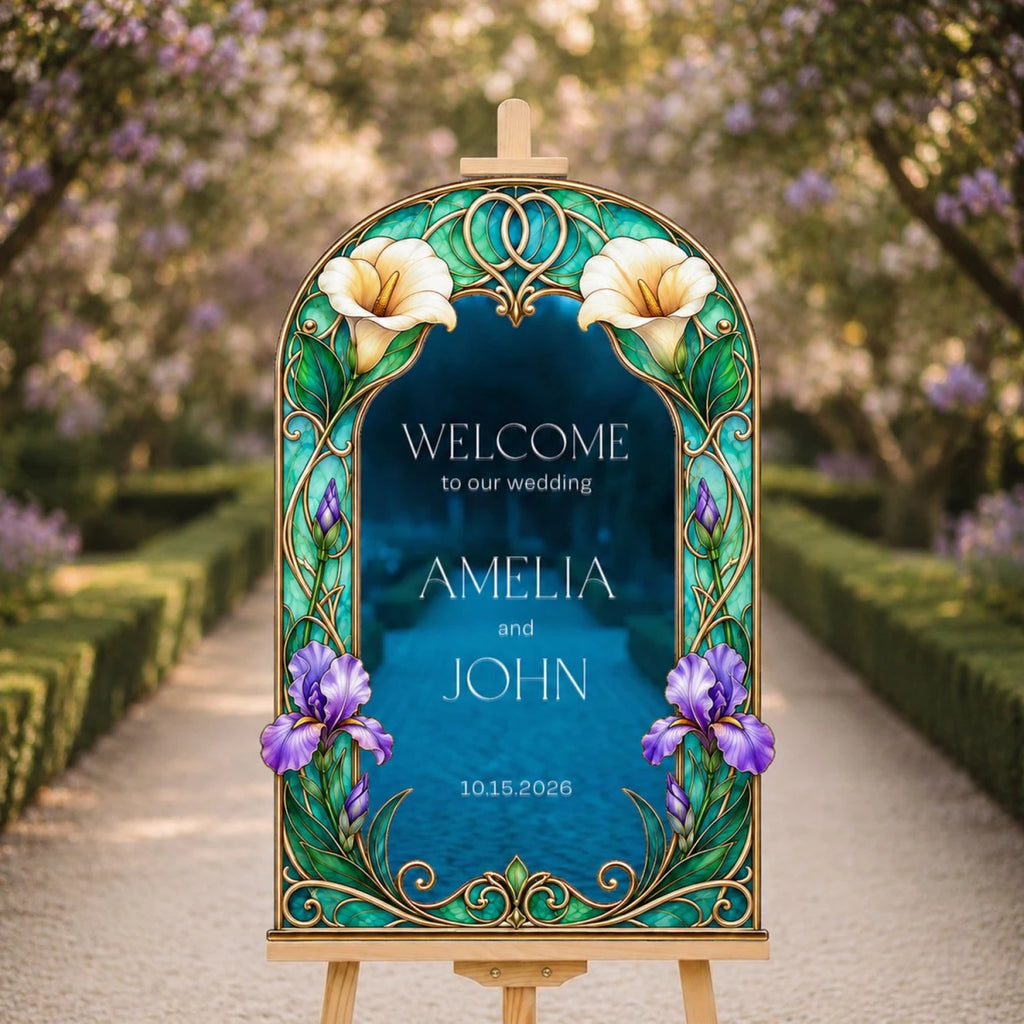 Custom Purple Iris Stained Glass Wedding Sign | SpeedyOrders