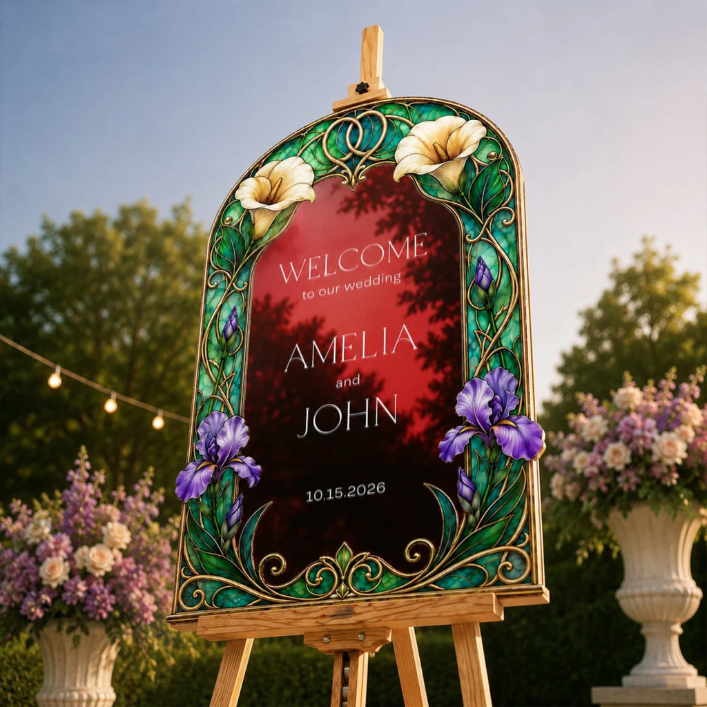 Custom Purple Iris Stained Glass Wedding Sign | SpeedyOrders