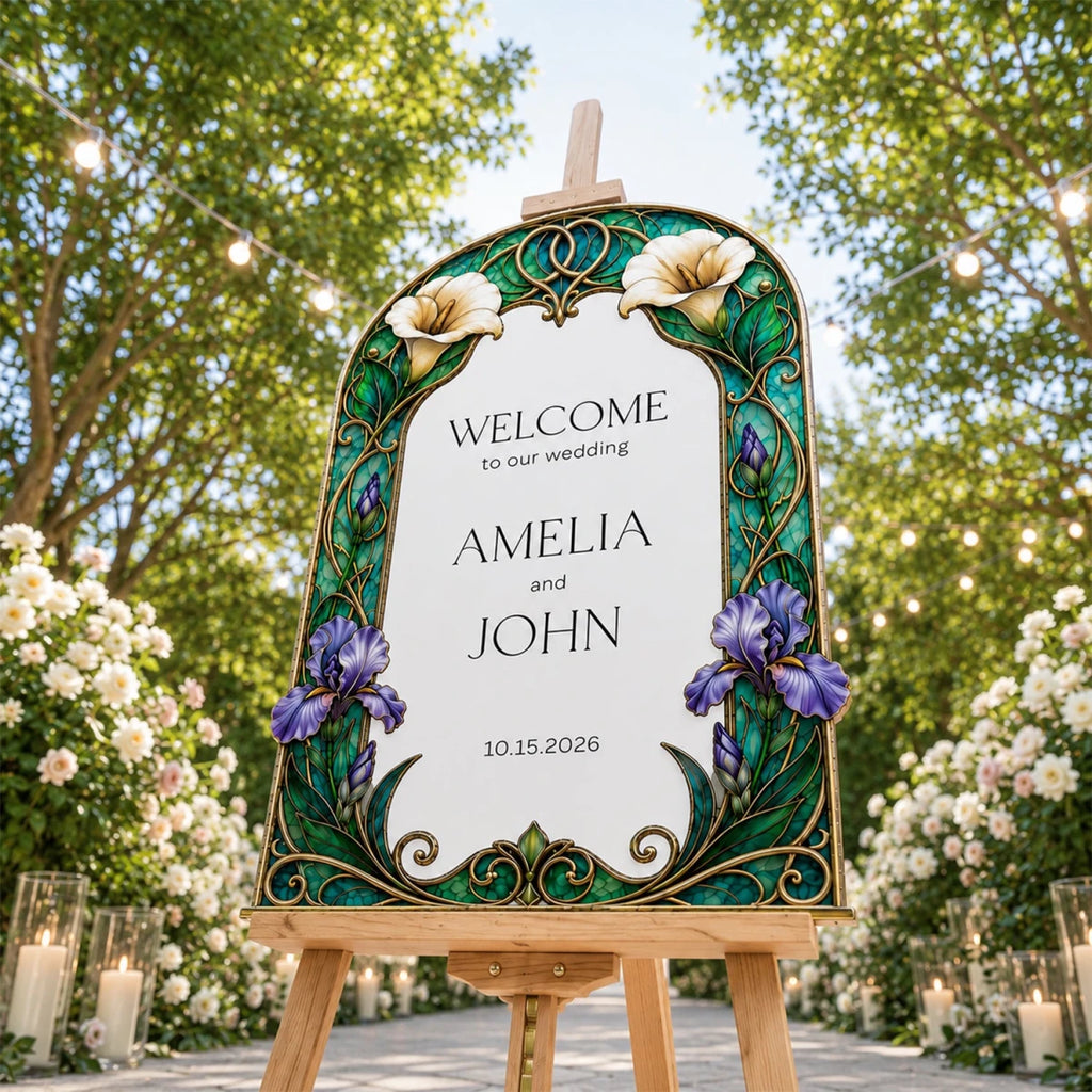 Custom Purple Iris Stained Glass Wedding Sign | SpeedyOrders