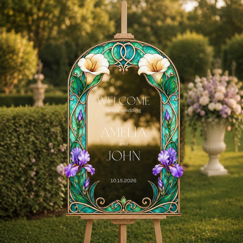 Custom Purple Iris Stained Glass Wedding Sign | SpeedyOrders