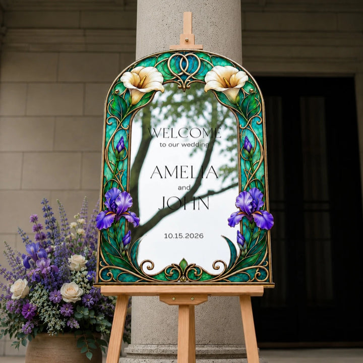 Custom Purple Iris Stained Glass Wedding Sign | SpeedyOrders