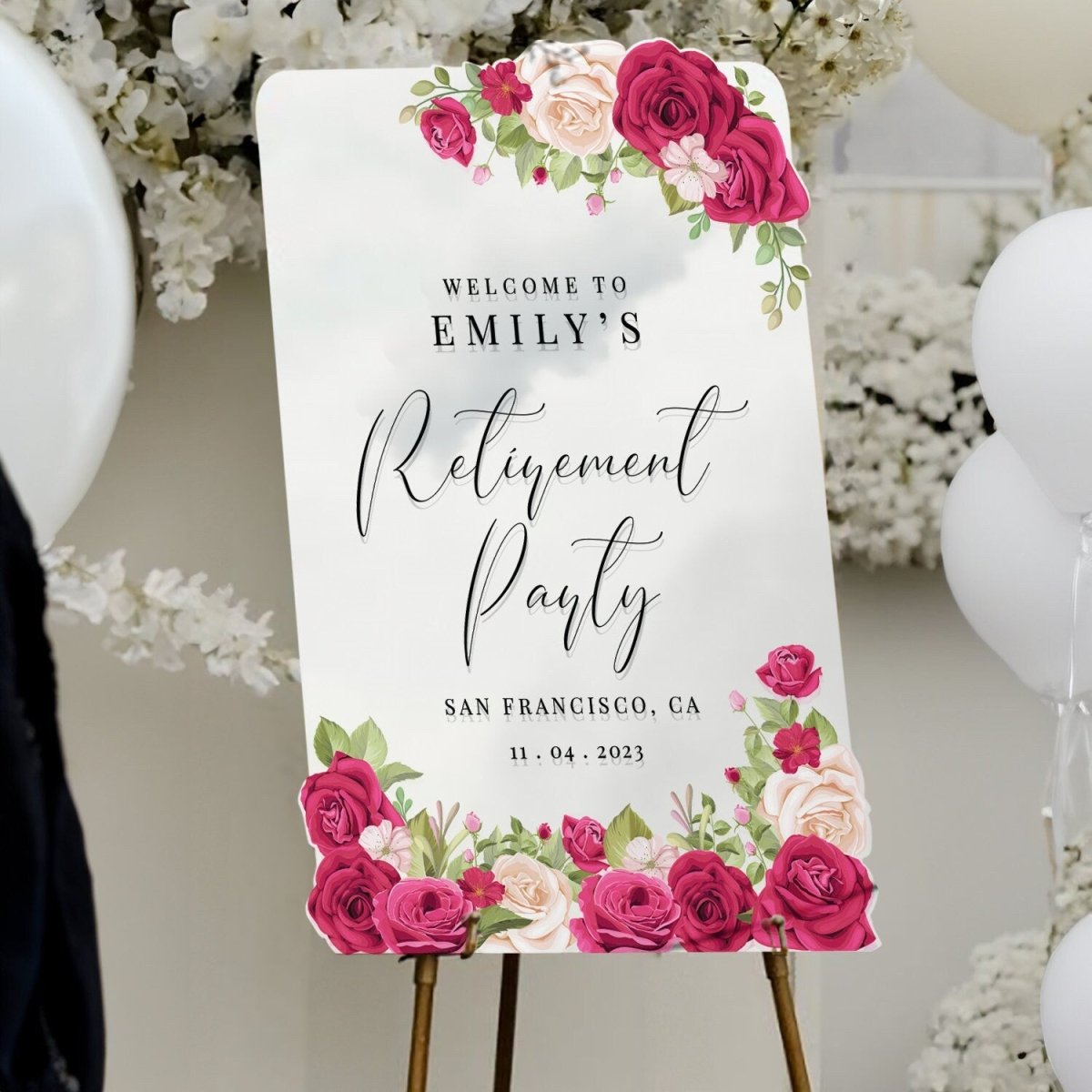 Retirement Party Welcome Sign, Custom Blushing Roses Retirement Sign ...
