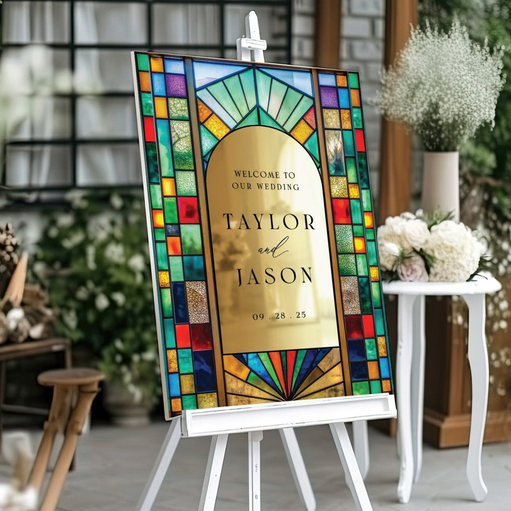 Stained Glass Wedding Sign, Rainbow Suncatcher Stained Glass Wedding W ...