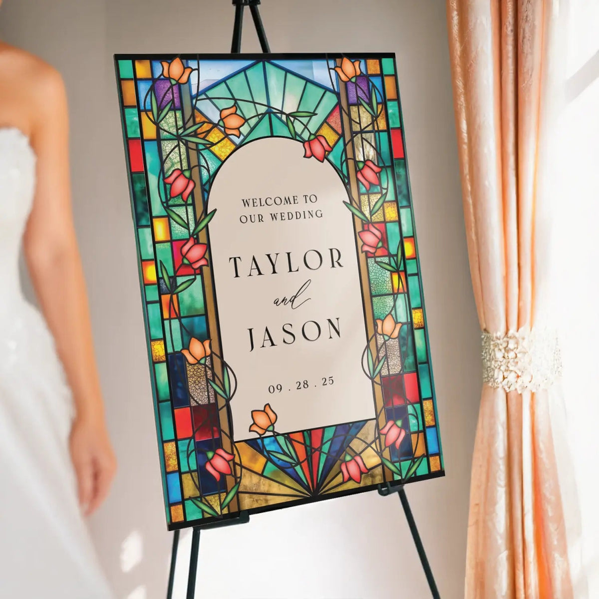 Stained Glass Wedding Sign, Rainbow Suncatcher Stained Glass Wedding W ...