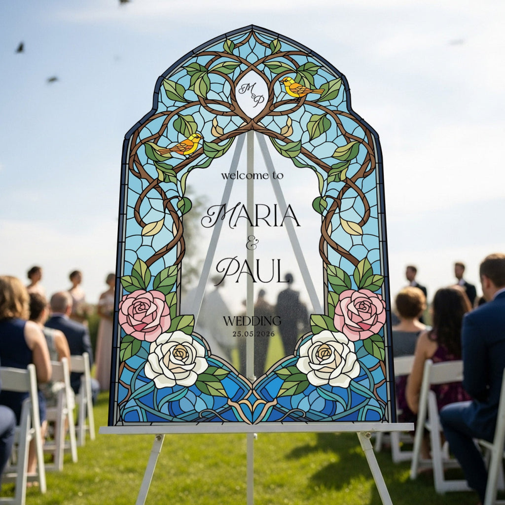 Stained Glass Roses Wedding Welcome Sign – SpeedyOrders