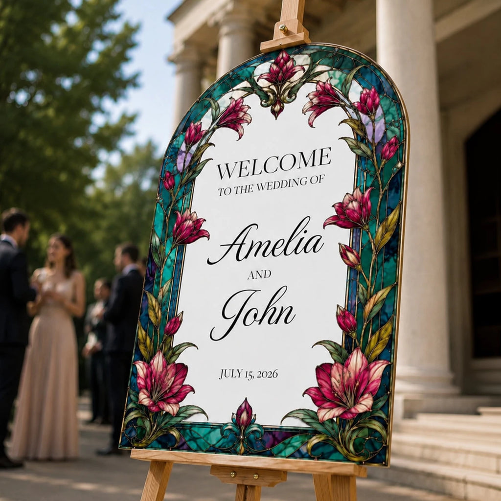 Custom Stargazer Lily Stained Glass Wedding Sign | SpeedyOrders