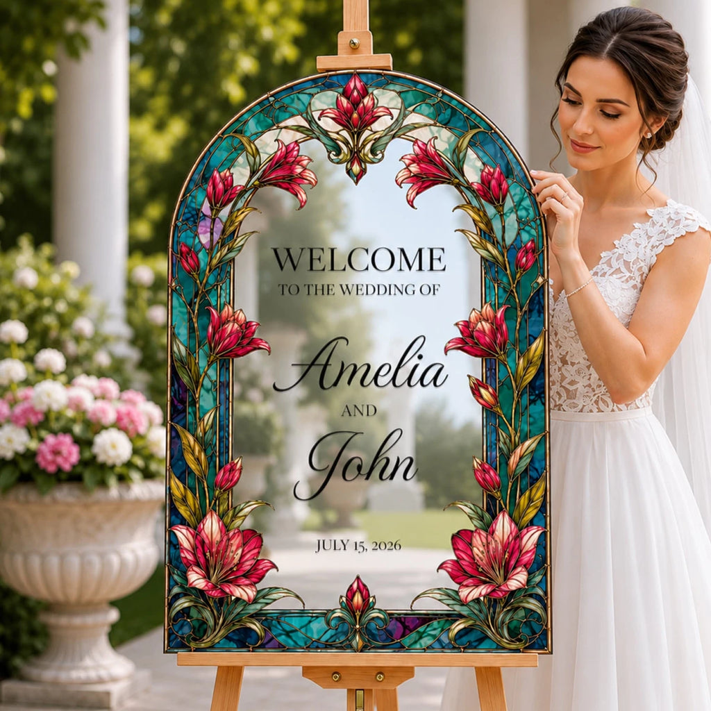 Custom Stargazer Lily Stained Glass Wedding Sign | SpeedyOrders
