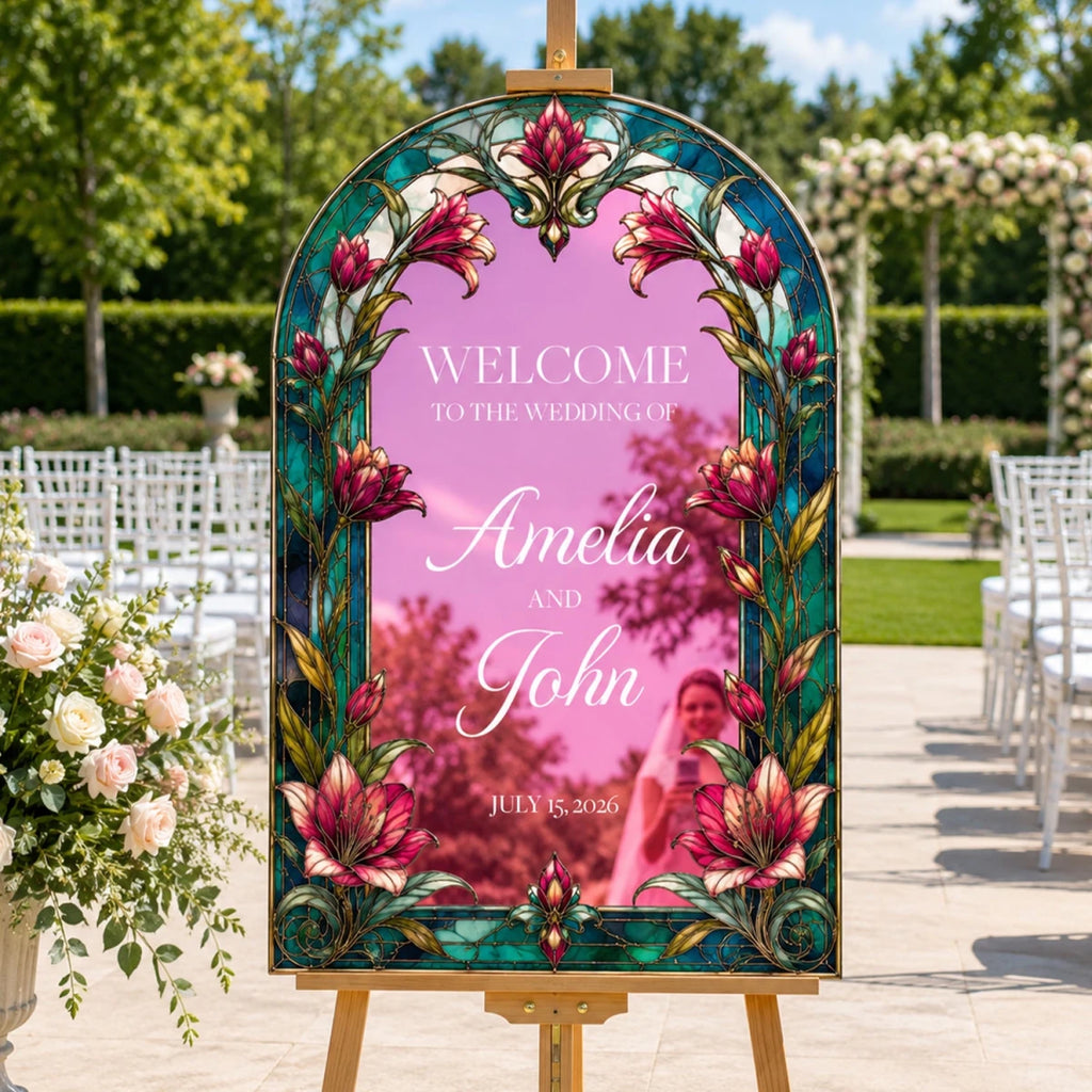 Custom Stargazer Lily Stained Glass Wedding Sign | SpeedyOrders