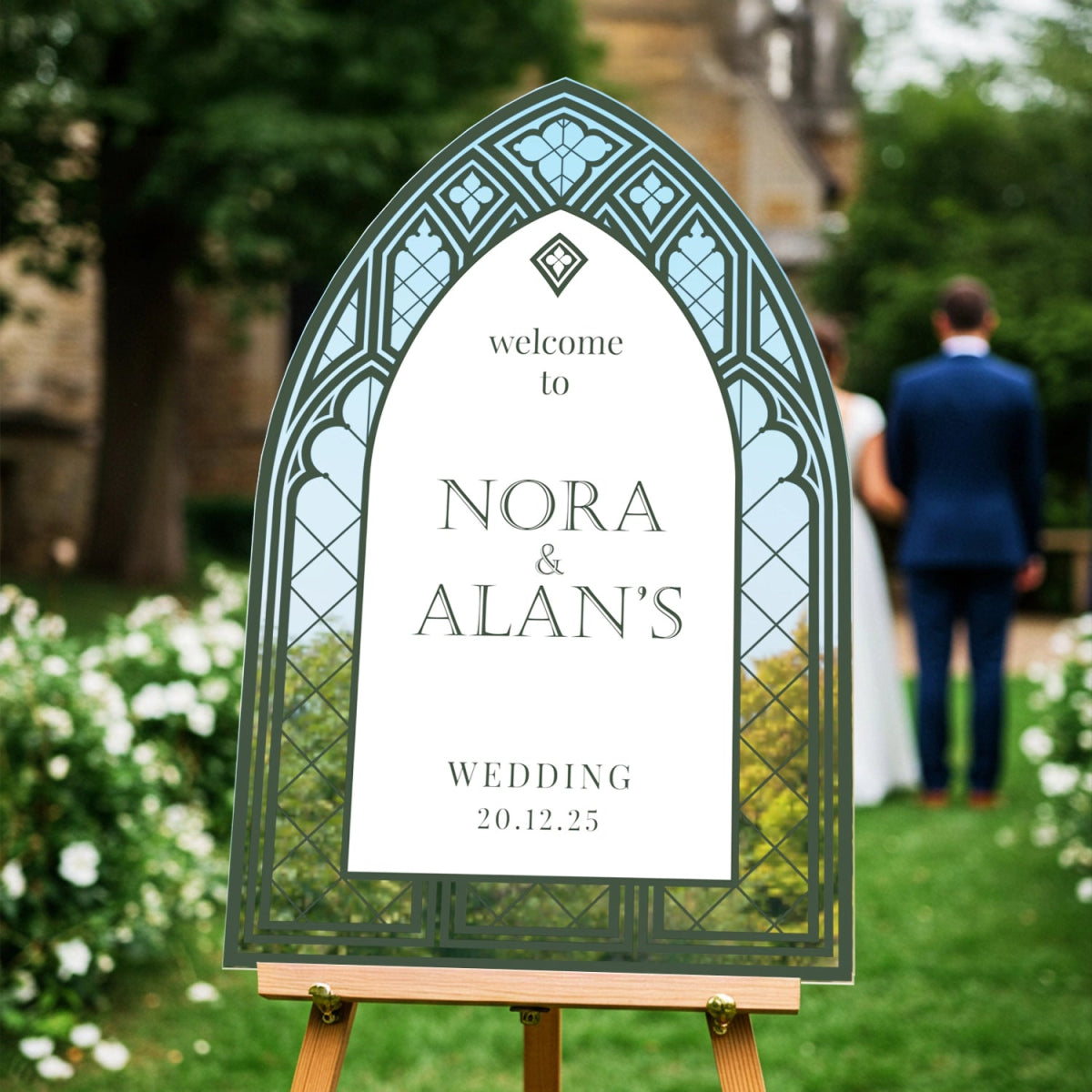 Vintage Wedding Sign, Stained Glass Wedding Welcome Sign, Sage Green M ...