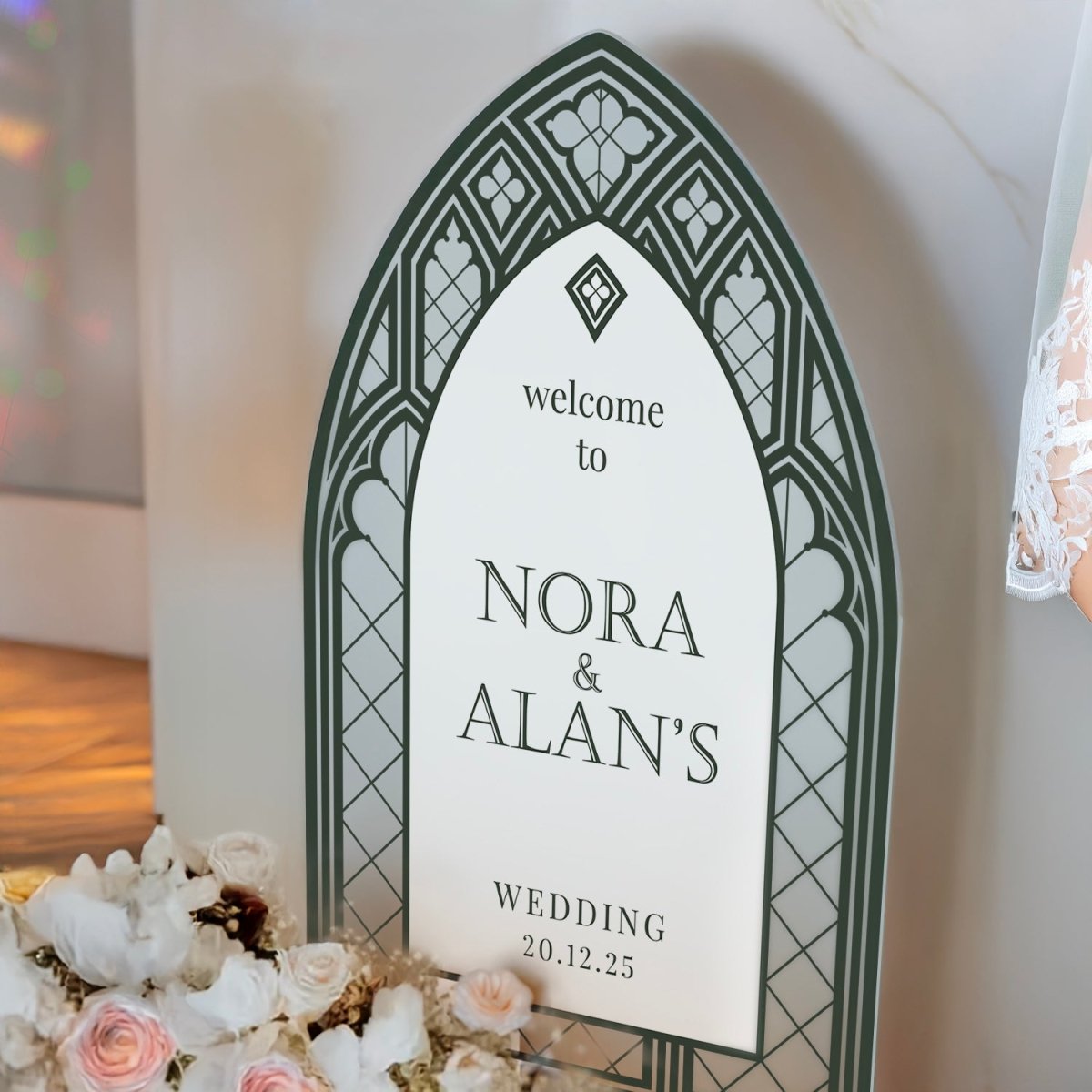 Vintage Wedding Sign, Stained Glass Wedding Welcome Sign, Sage Green M ...